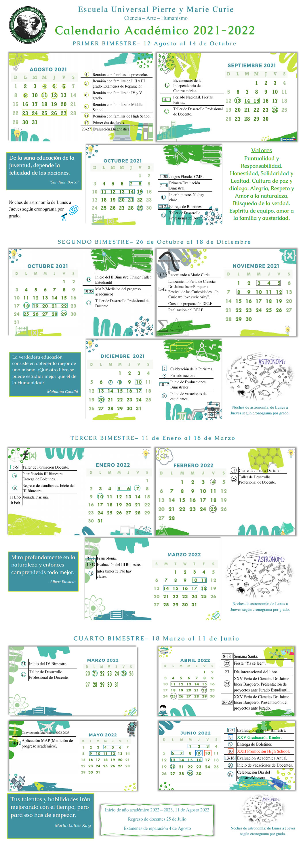 Calendar 2021 - 2022